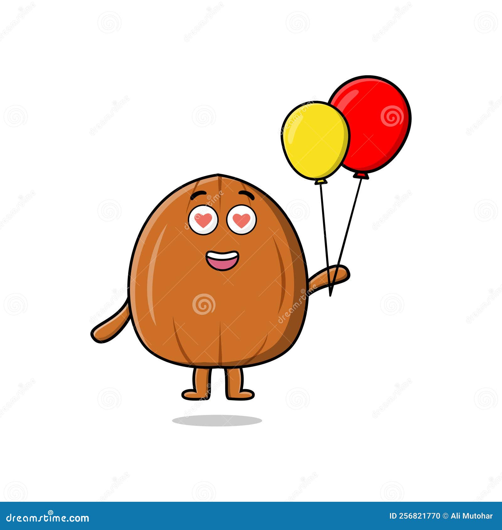 Cute Cartoon Almond Nut Floating with Balloon Stock Vector ...