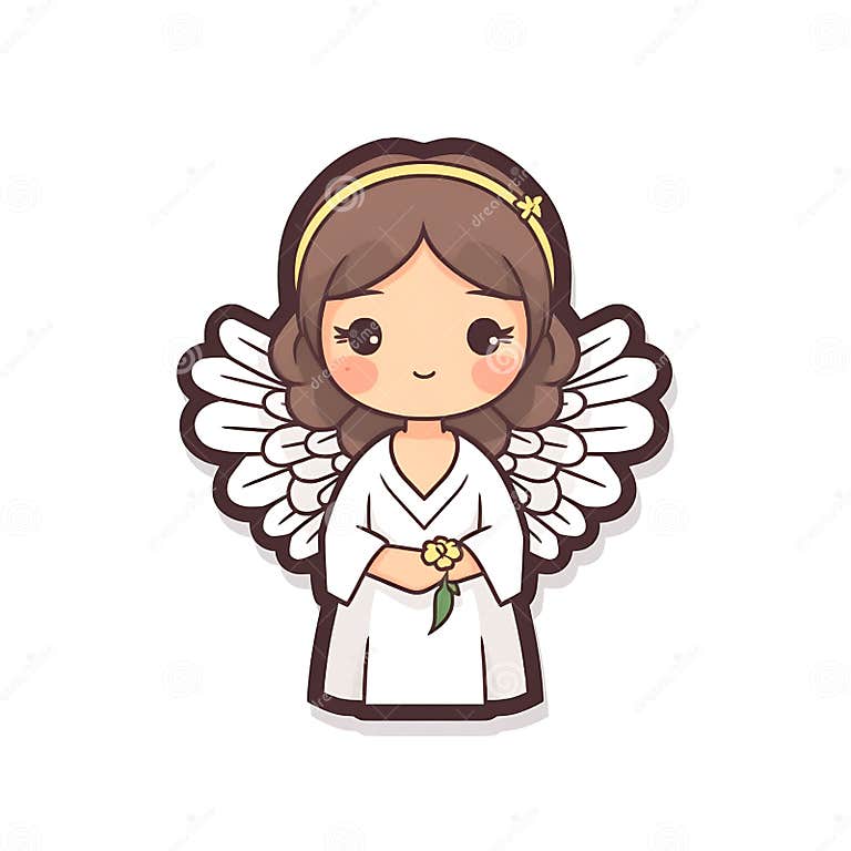 Cute Cartoon Angel Girl Holding Flower Illustration Stock Illustration Illustration Of Hand