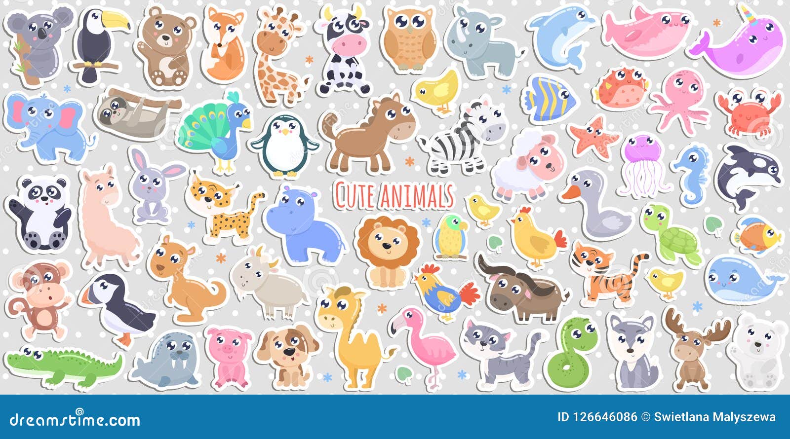 Cute Cartoon Animal Stickers. Stock Illustration - Illustration of ...