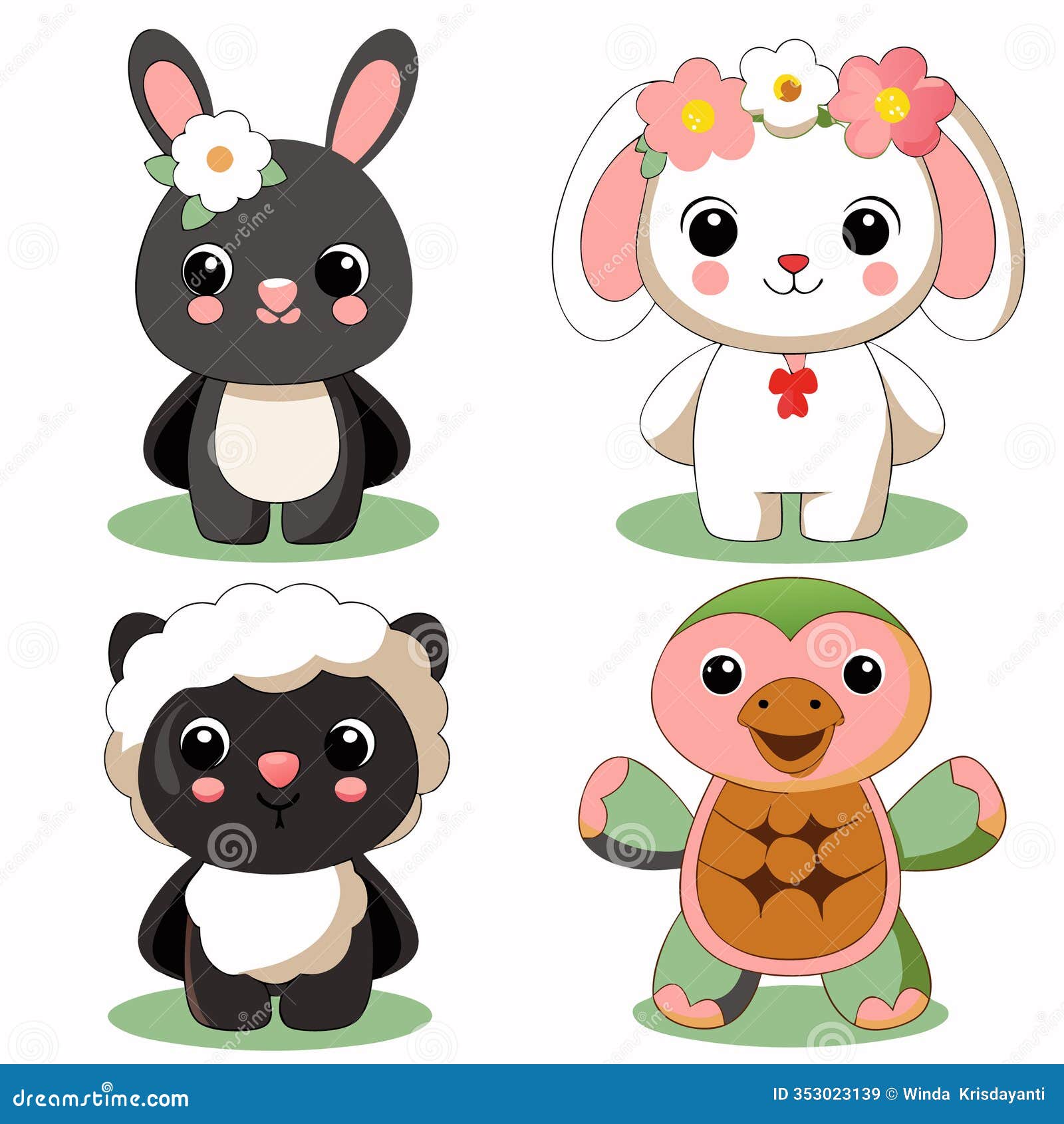 Cute Cartoon Animals Bunny, Sheep, Turtle Stock Vector - Illustration ...