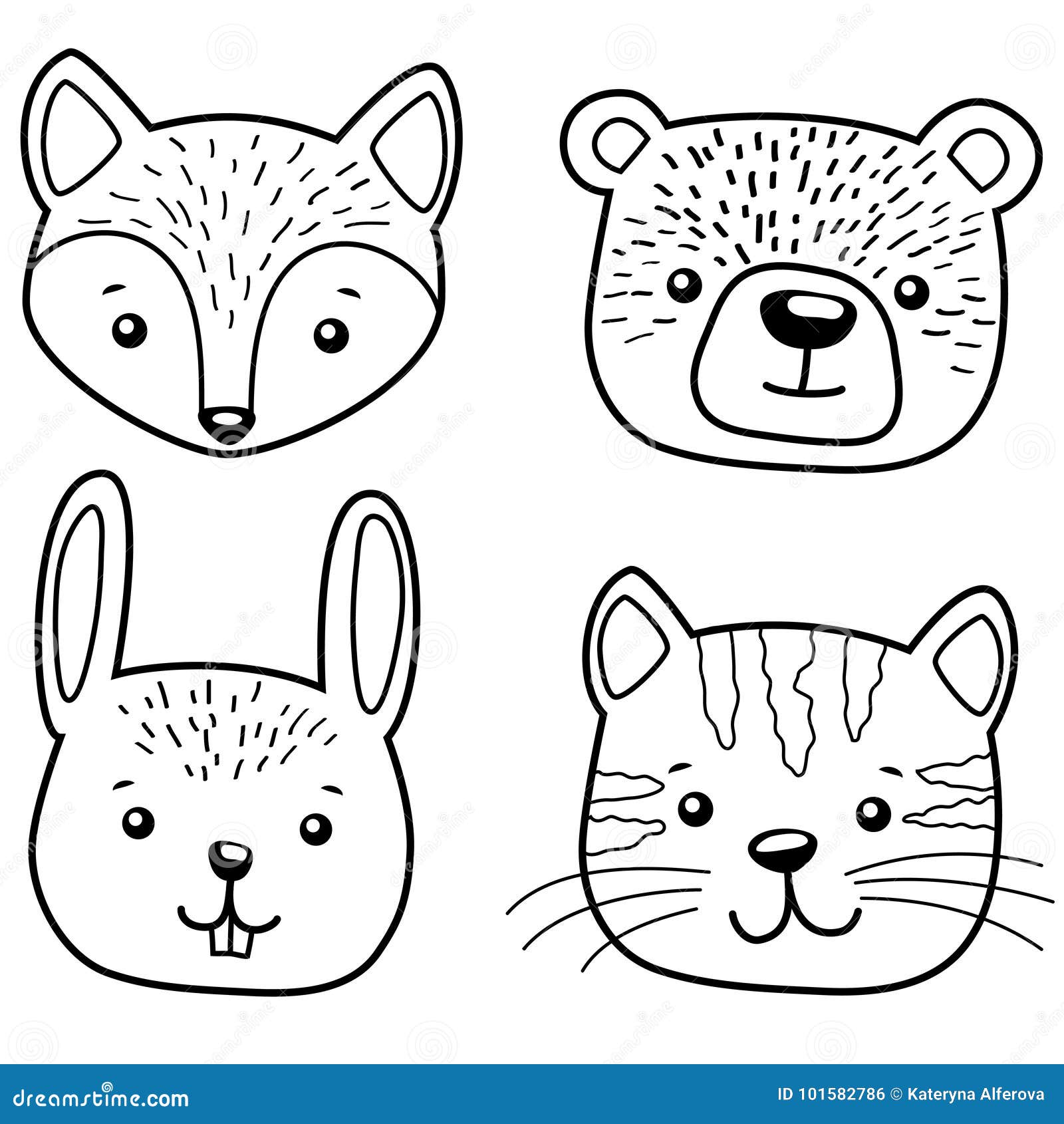 Cute Cartoon Animals. Cat, Bear, Fox and Rabbit Stock Vector ...