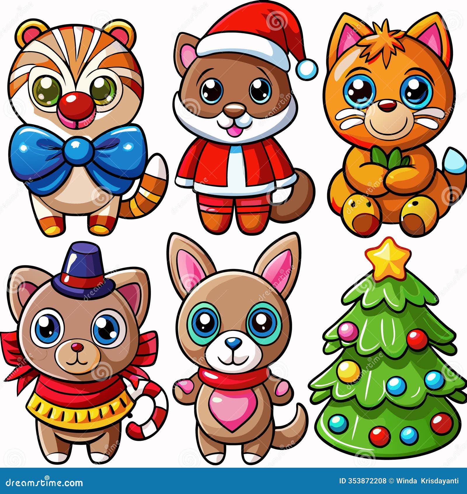 Cute Cartoon Animals Celebrating Christmas. (5 Stock Vector ...