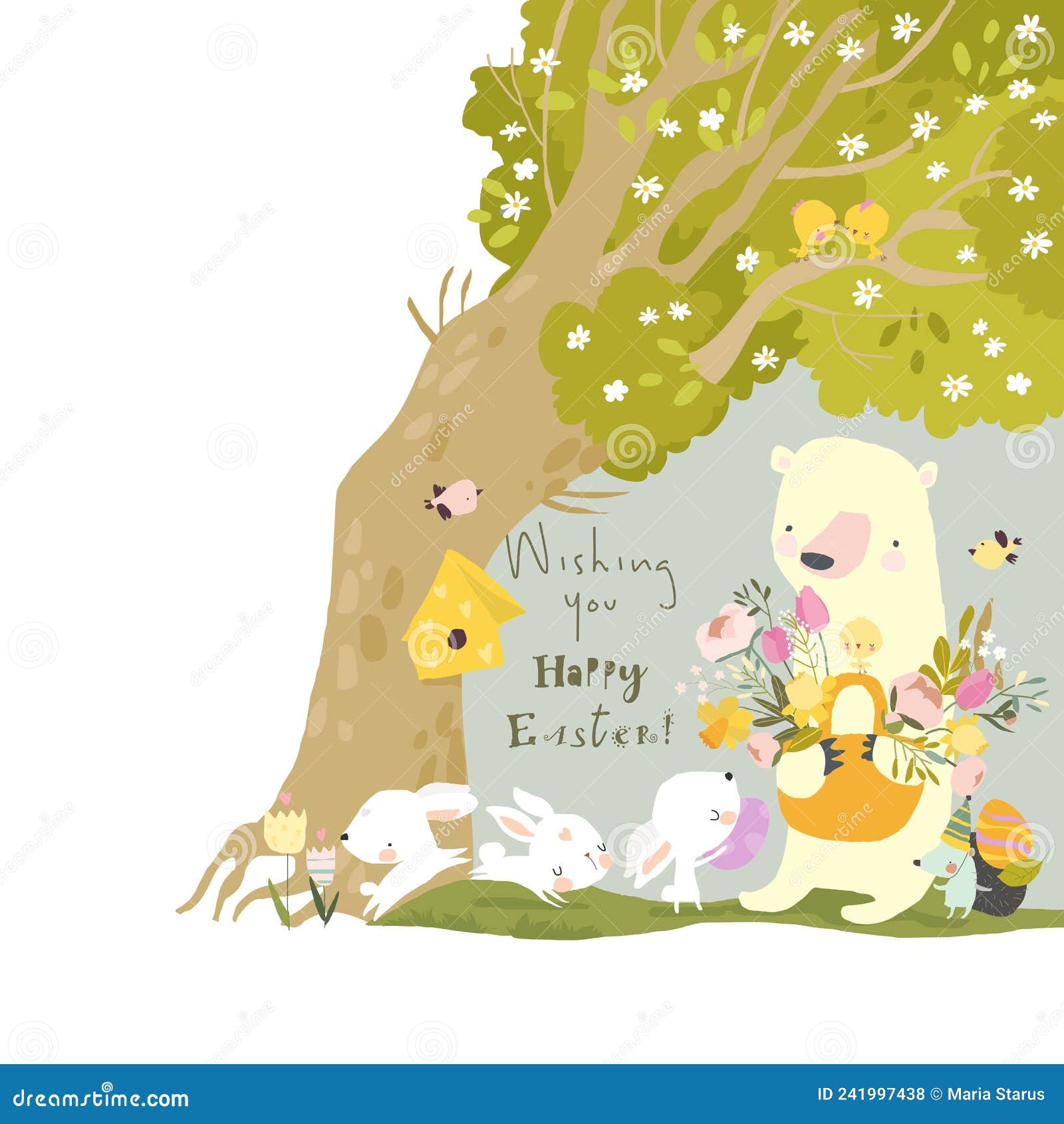 Cute Cartoon Animals Celebrating Easter in the Spring Forest Stock ...