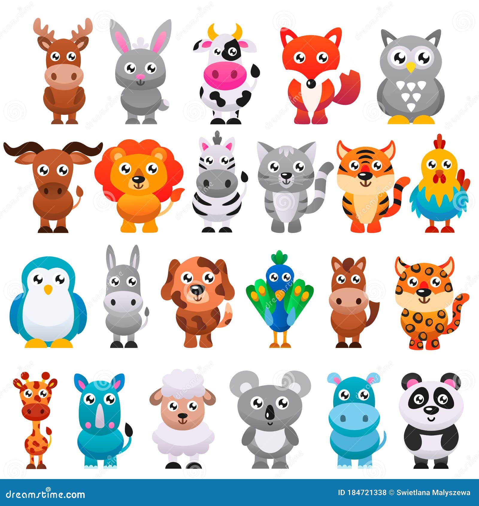 Cute Cartoon Animals Collection. Vector Illustration Stock Illustration ...
