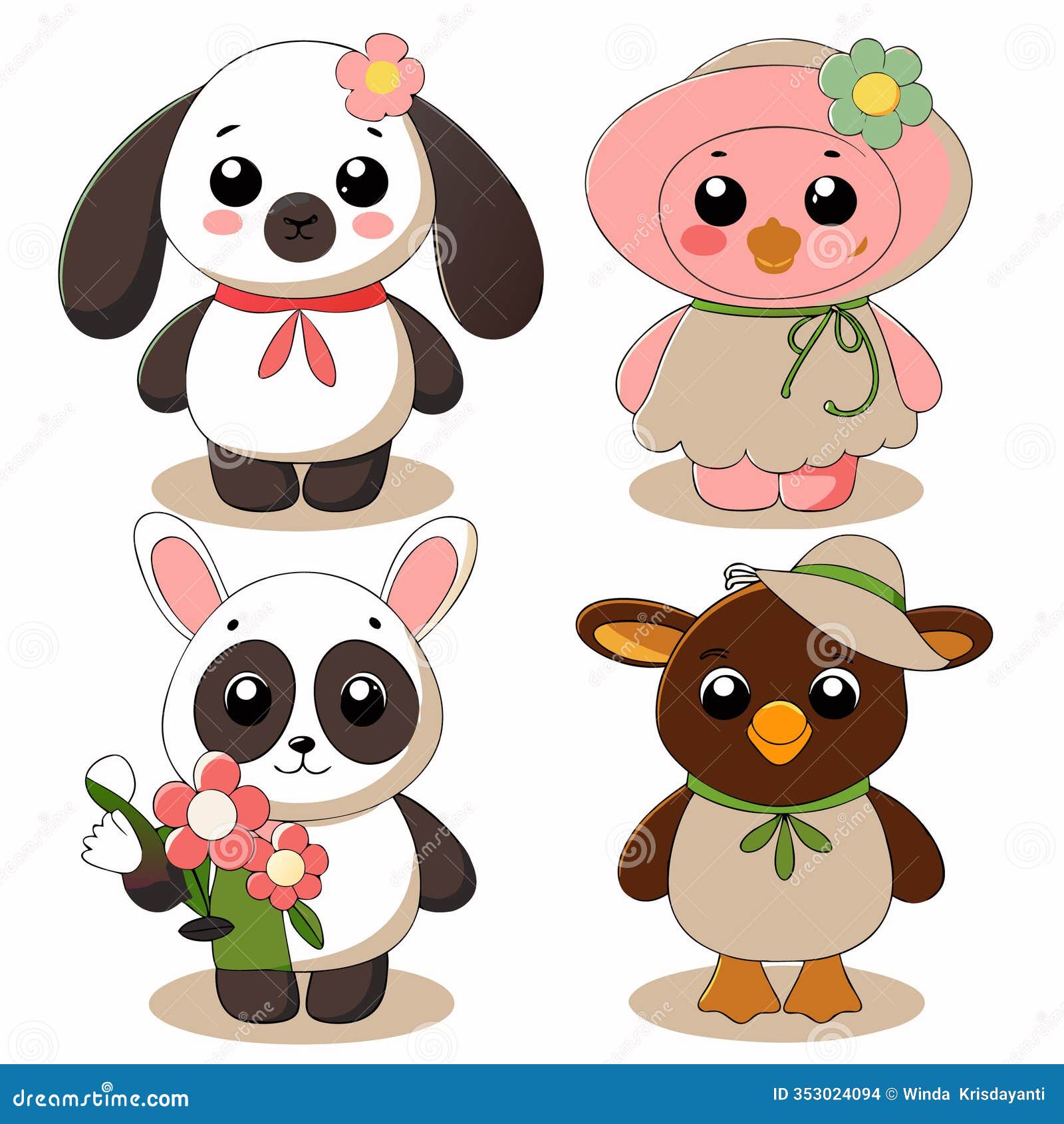 Cute Cartoon Animals Dog, Chick, Rabbit, Duck Stock Vector ...