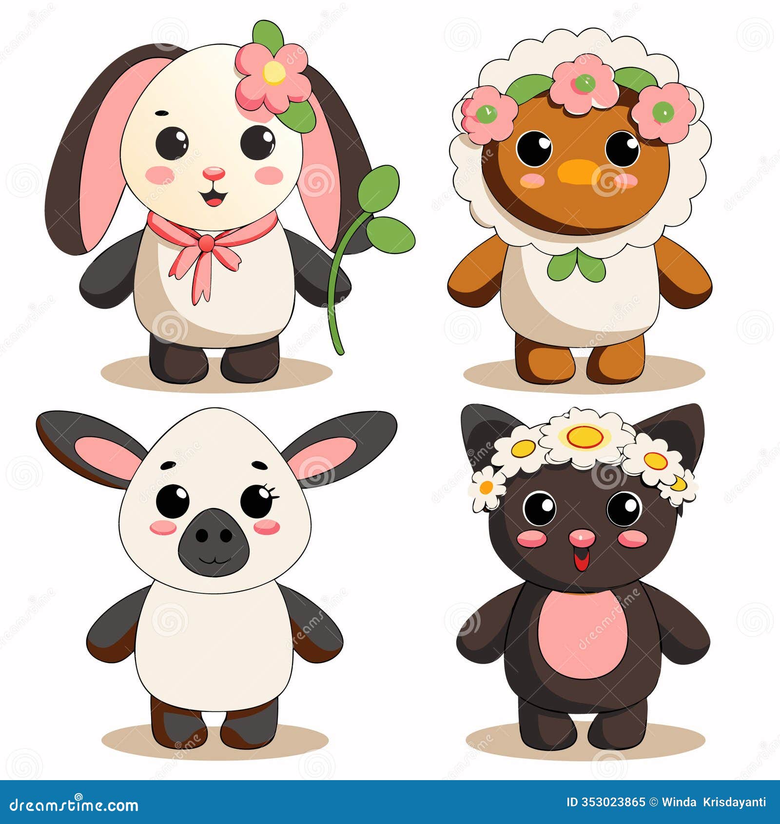 Cute Cartoon Animals with Flowers Stock Vector - Illustration of design ...
