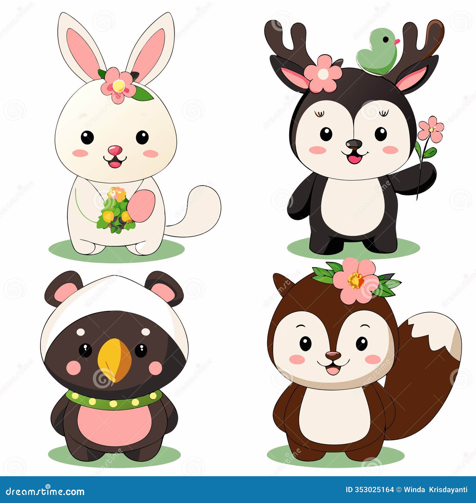 Cute Cartoon Animals with Flowers Stock Vector - Illustration of ...