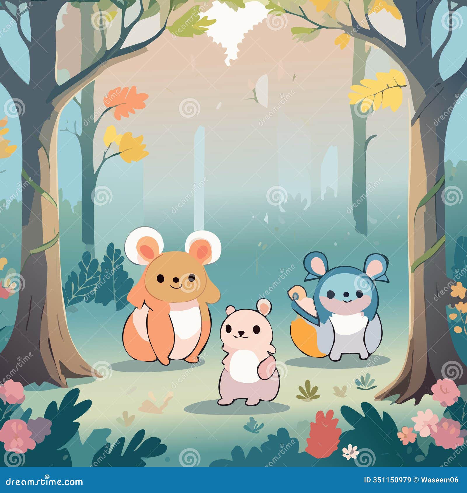 Cute Cartoon Animals in the Forest. Vector Illustration Stock Vector ...