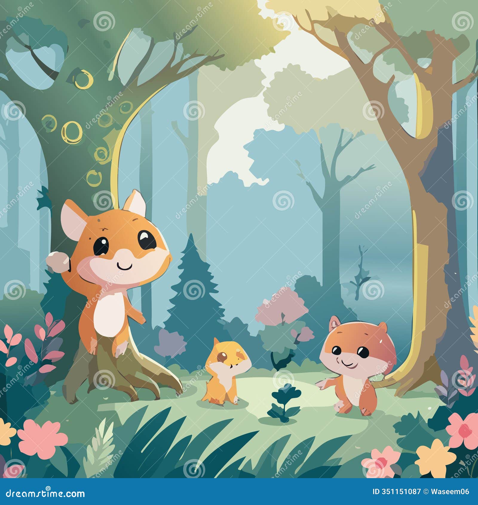Cute Cartoon Animals in the Forest. Vector Illustration for Children ...