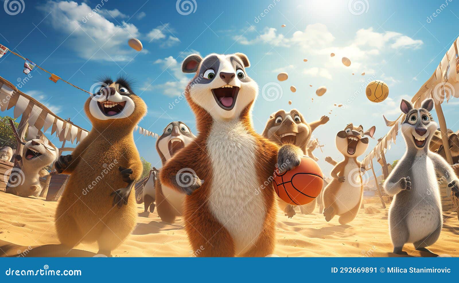 Cute Cartoon Animals Having Fun in the Sun on the Beach Stock ...
