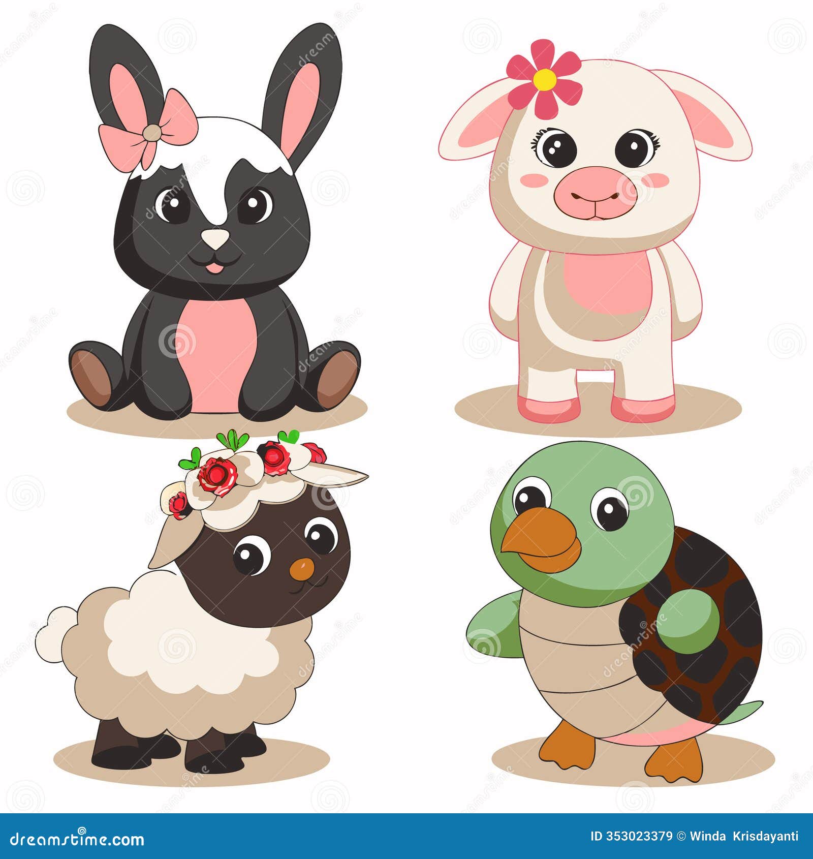 Cute Cartoon Animals Rabbit, Lamb, Sheep, Turtle Stock Vector ...