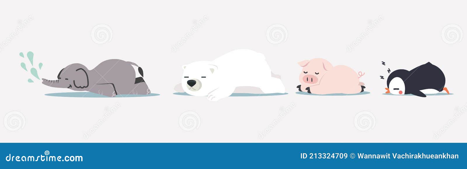 Cute Cartoon Animals Sleeping Vector Stock Vector - Illustration of ...