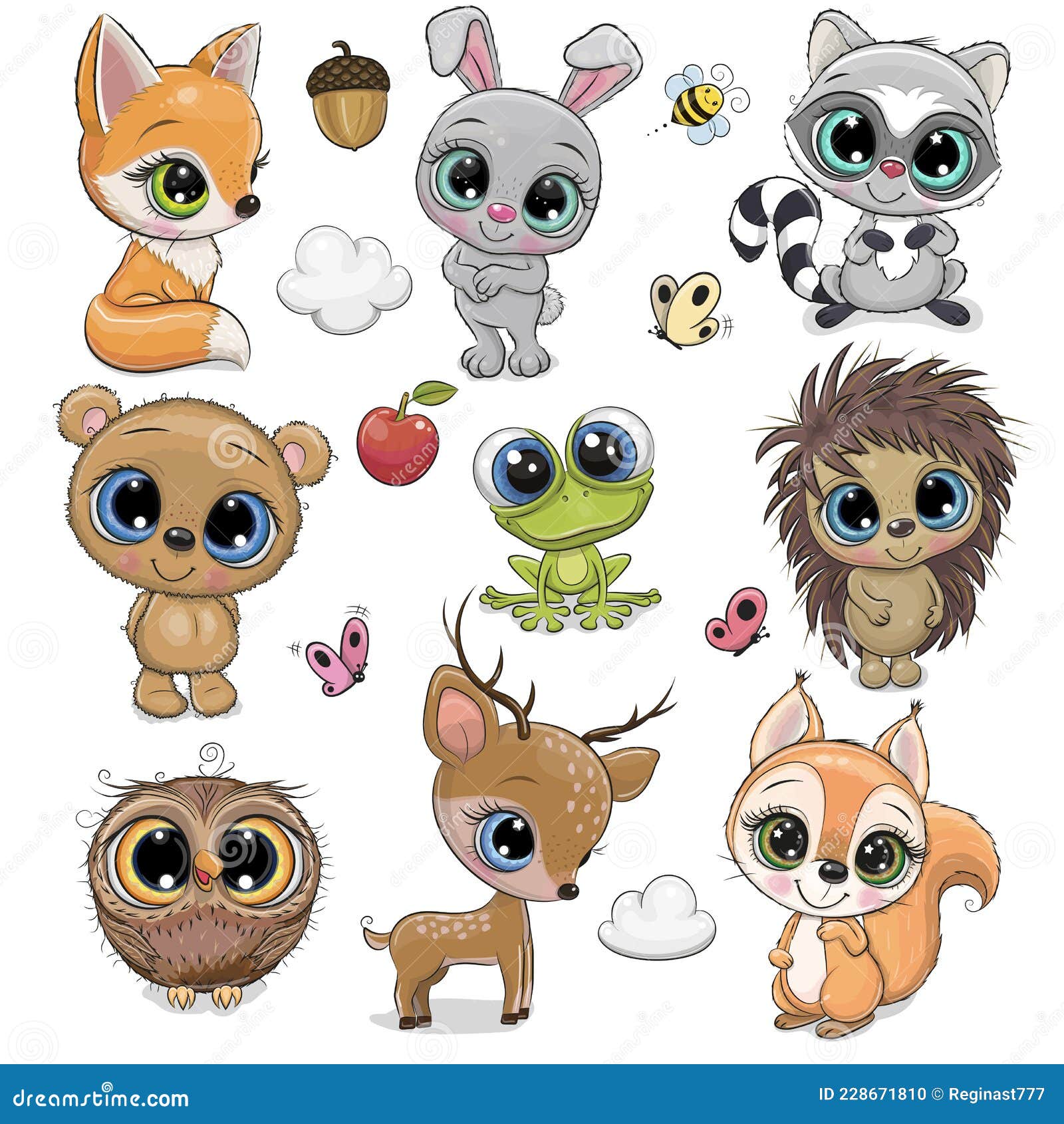 Cute Cartoon Animals on a White Background Stock Vector - Illustration ...