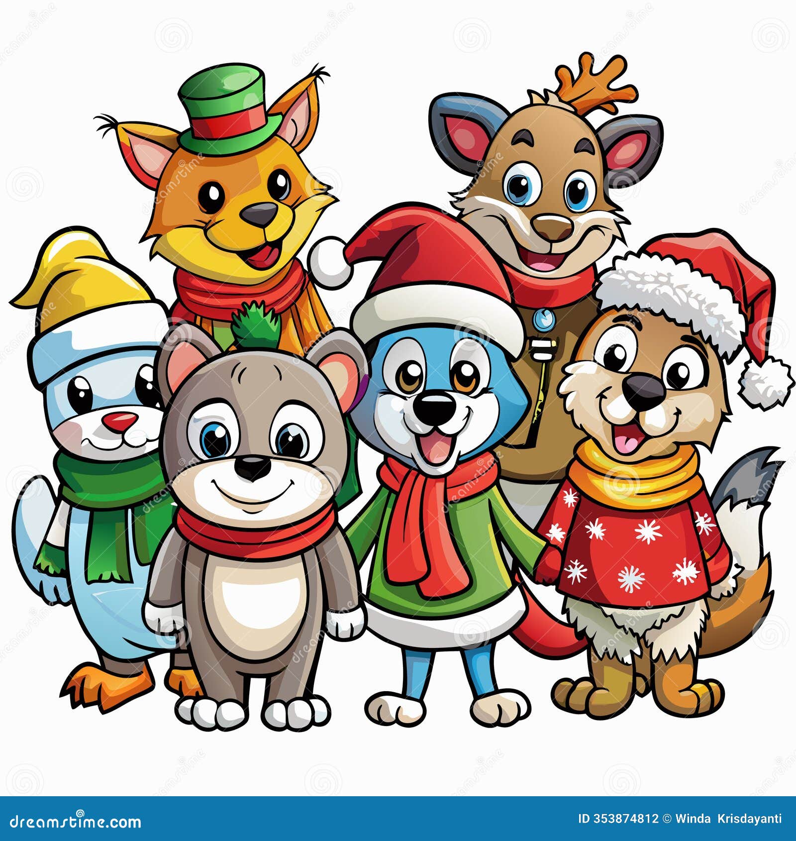 Cute Cartoon Animals in Winter Clothes. (1 Stock Vector - Illustration ...