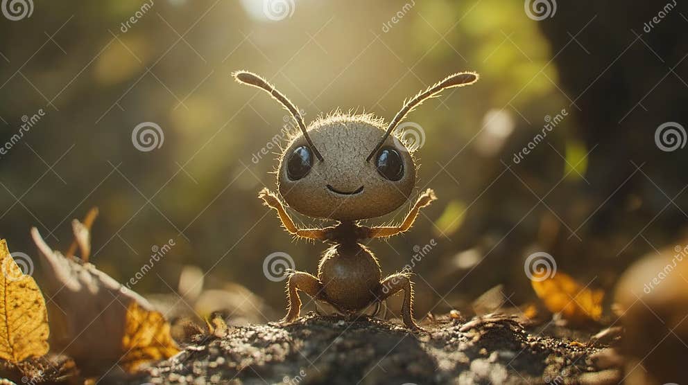 Cute Cartoon Ant in Forest Setting Stock Illustration - Illustration of ...