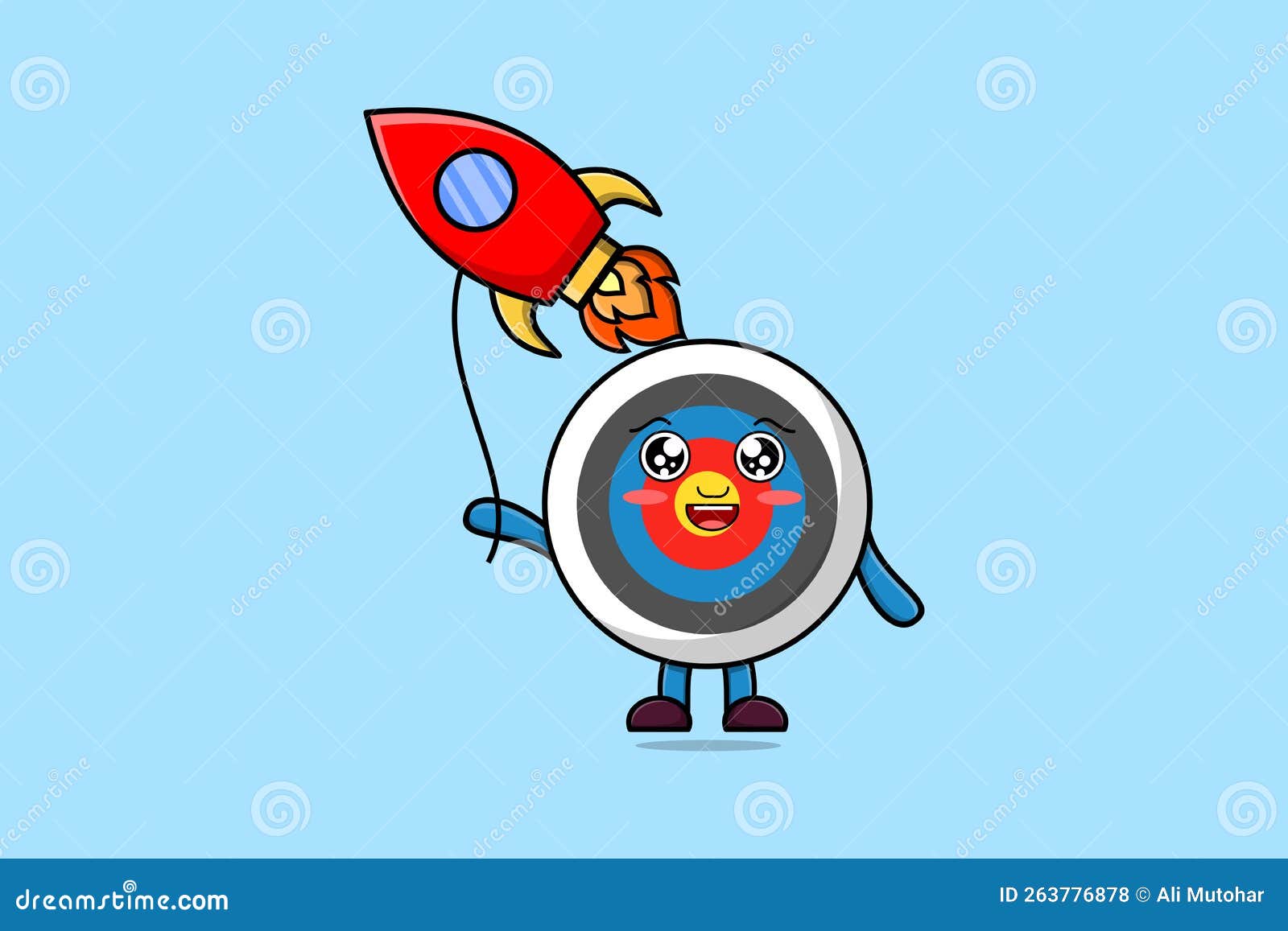 Cute Cartoon Archery Target Floating with Rocket Stock Vector ...
