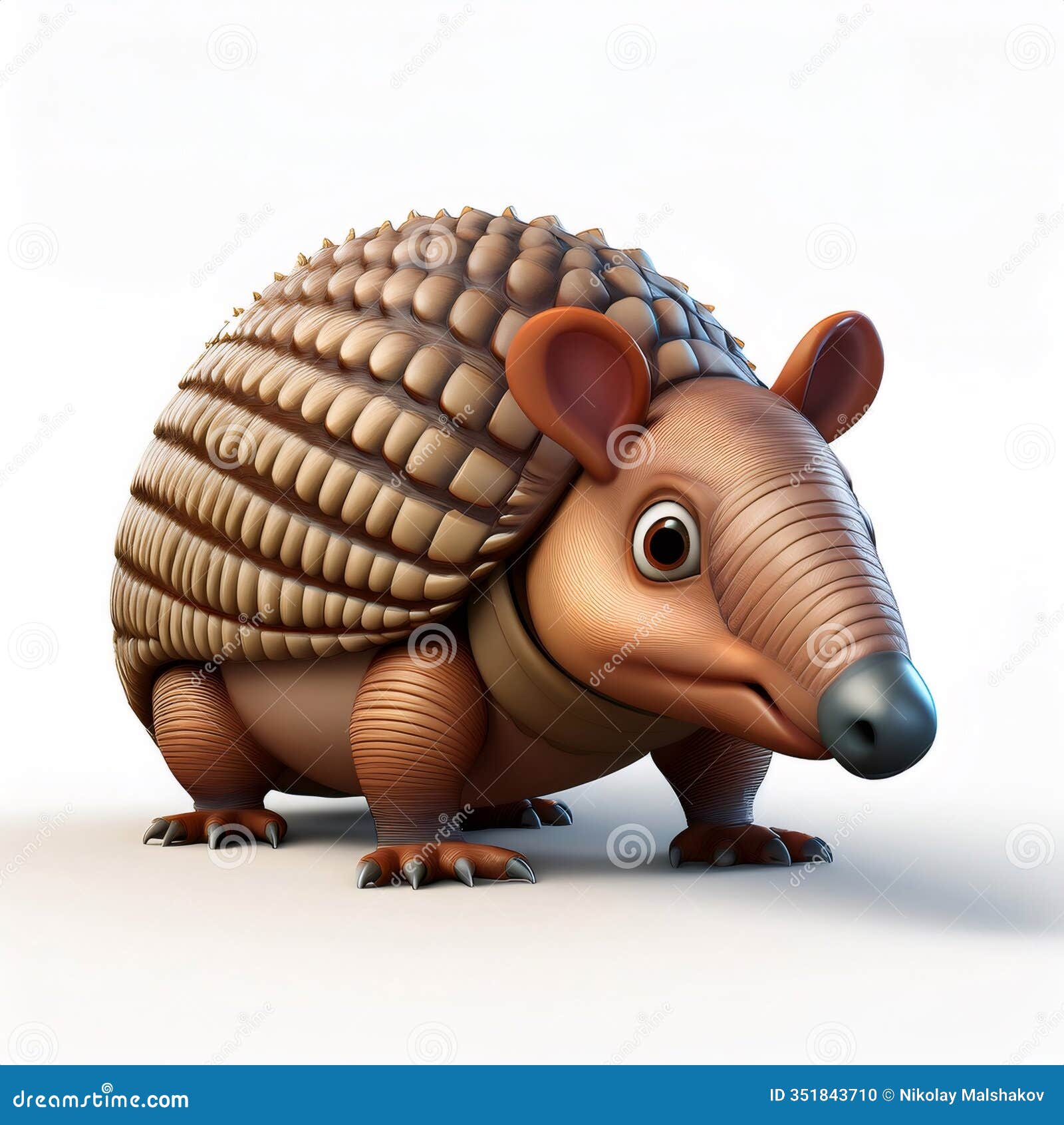 Cute Cartoon Armadillo Standing on White Background, Displaying ...