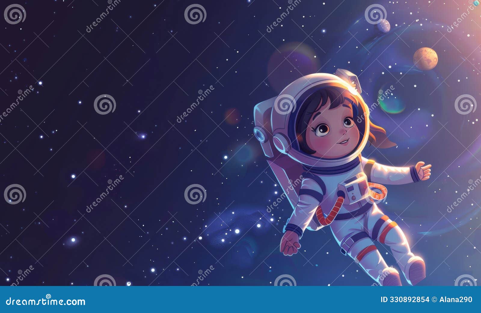 Cute Cartoon Astronaut Floating and Exploring Space, Illustration Stock ...