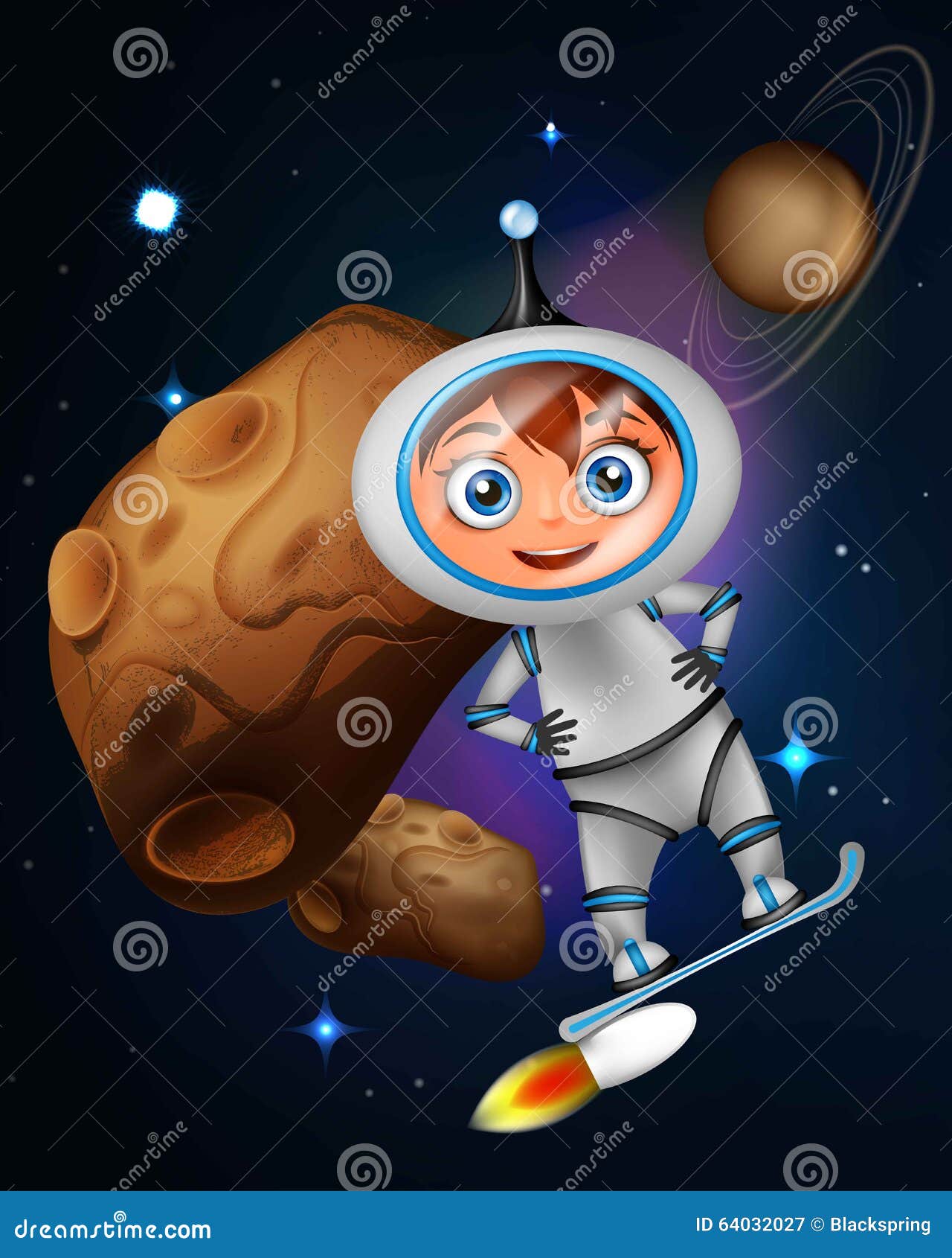 Cute Cartoon Astronaut Surfing On Jet Board | CartoonDealer.com #64032027