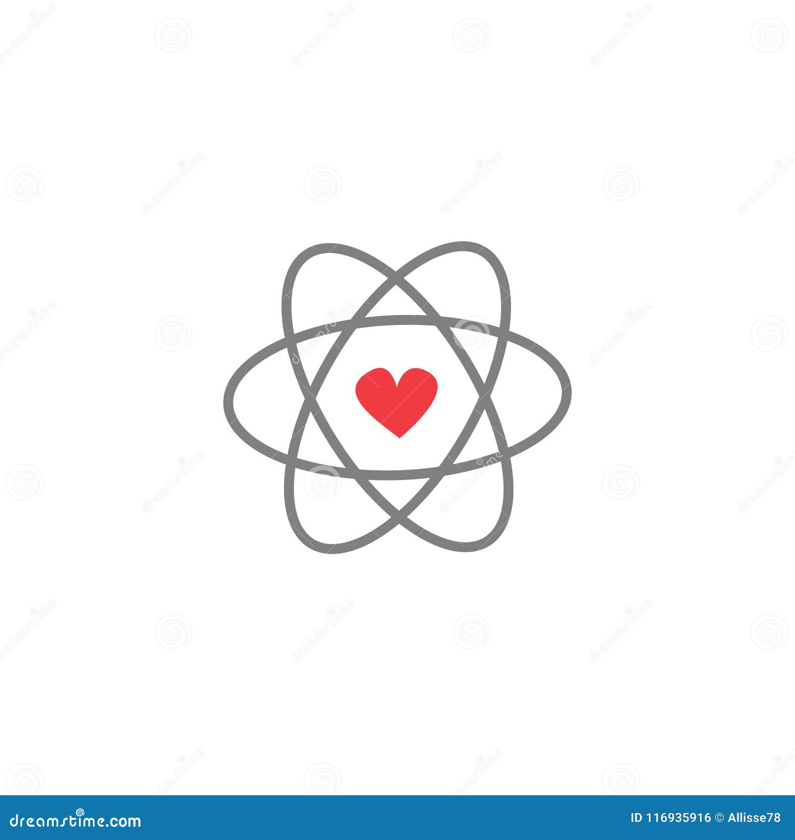 Cute Cartoon Vector Atom Icon with Red Heart Stock Vector ...