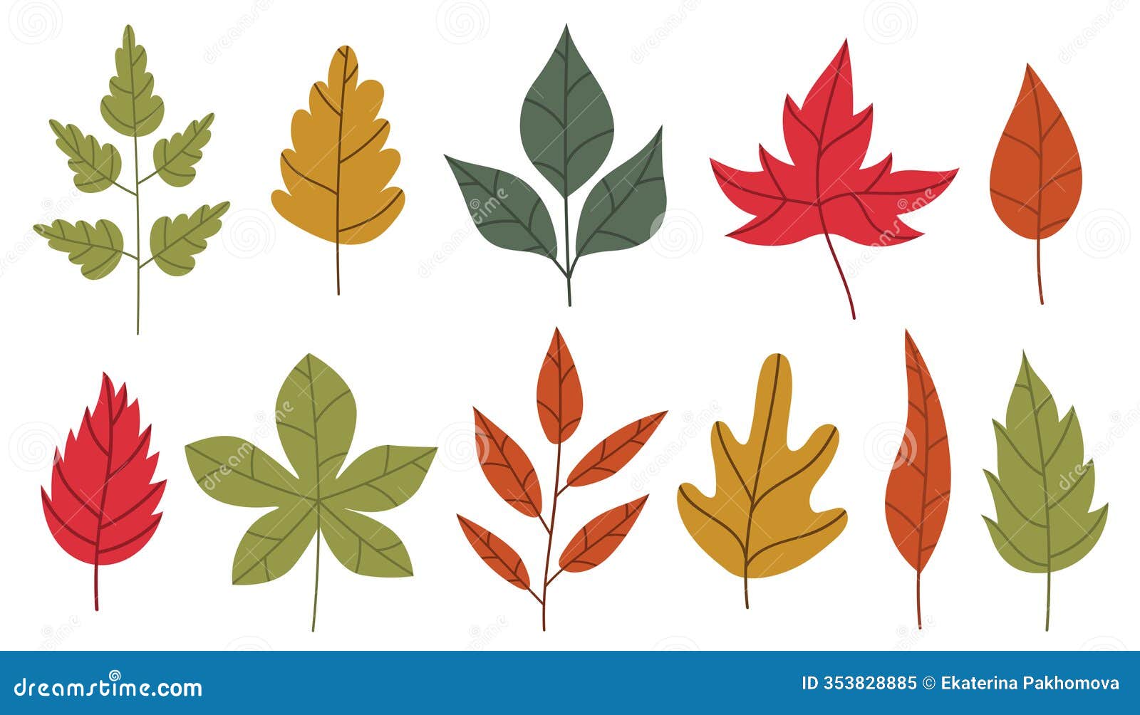 Cute Cartoon Autumn Leaves Collection. Cozy Fall Leaf Set Stock ...