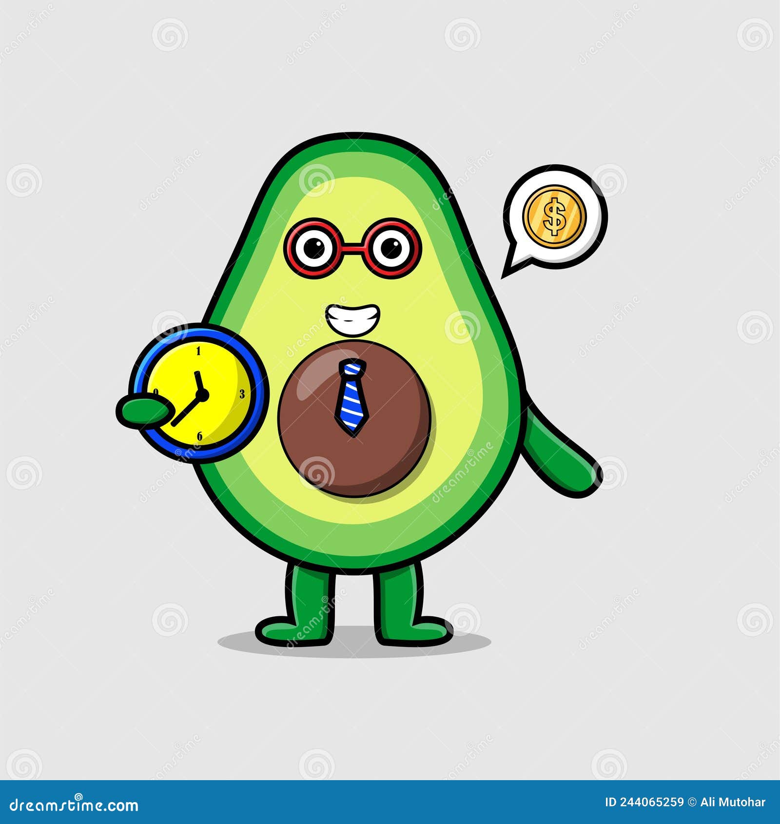 Cute Cartoon Avocado Character Holding Clock Stock Illustration ...