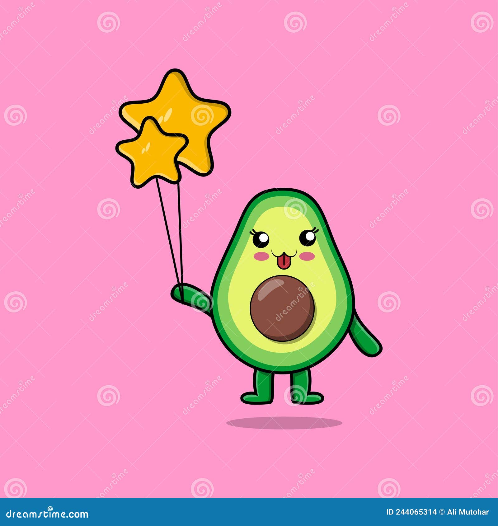Cute Cartoon Avocado Floating with Star Balloon Stock Vector ...