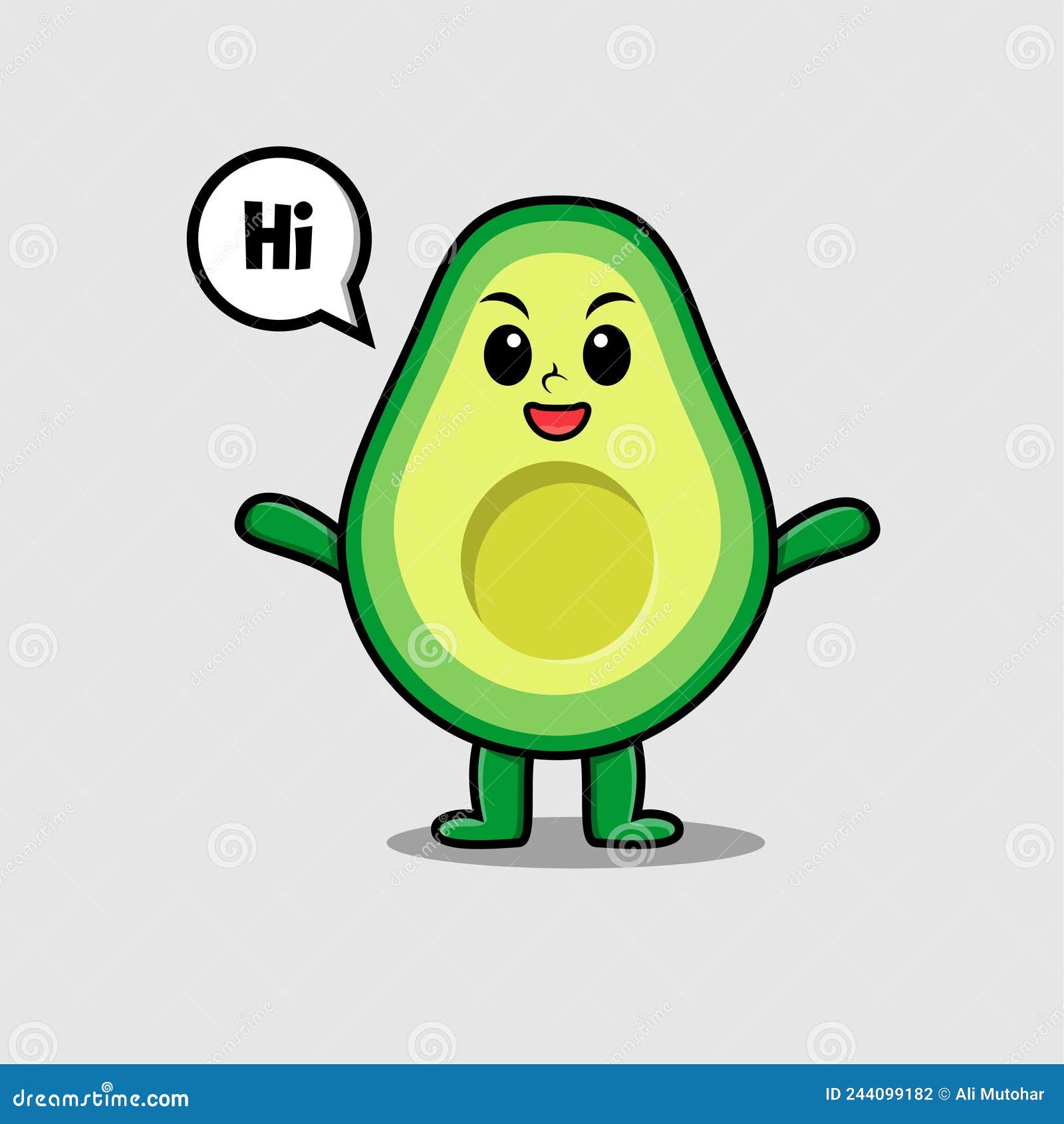 Cute Cartoon Avocado with Happy Expression Stock Vector - Illustration ...