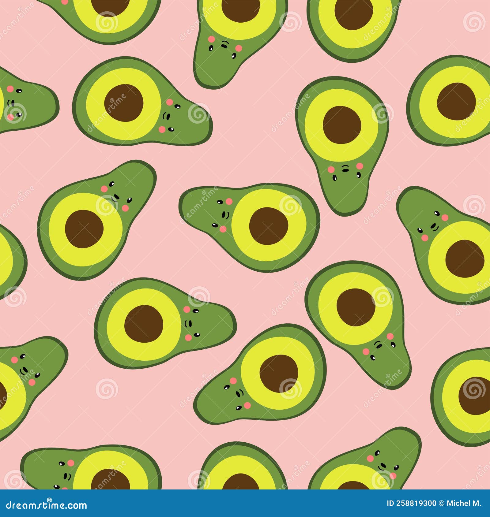 Cute Cartoon Avocado Kids Background Pattern Seamless Stock ...