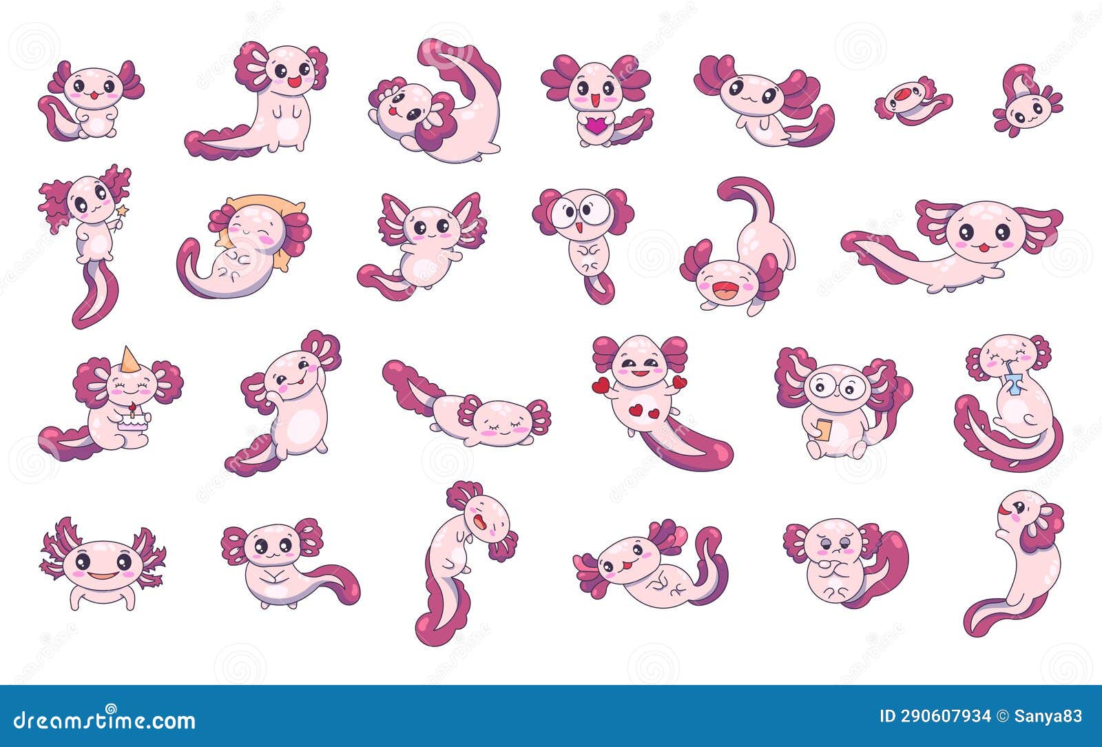 Cute Cartoon Axolotl Character Stock Illustration - Illustration of ...