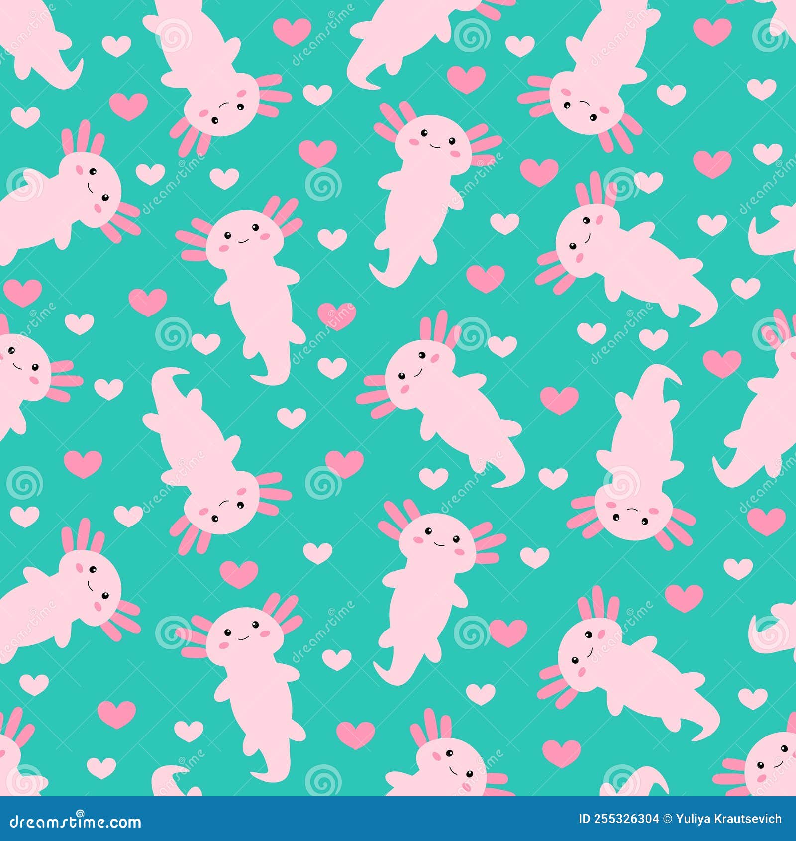 Cute Cartoon Axolotl. Seamless Pattern. Vector Illustration ...
