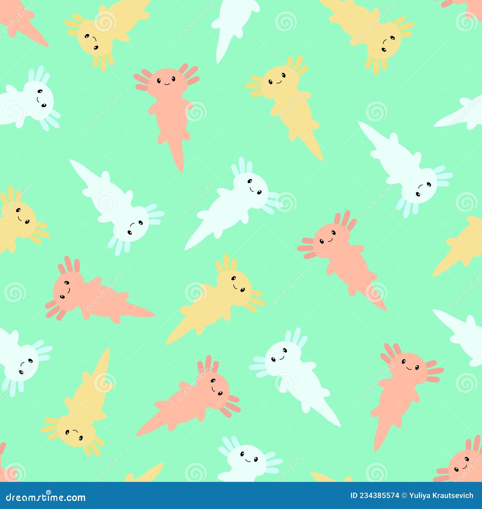 Axolotl. Seamless Watercolor Background For Different Desing. Royalty ...