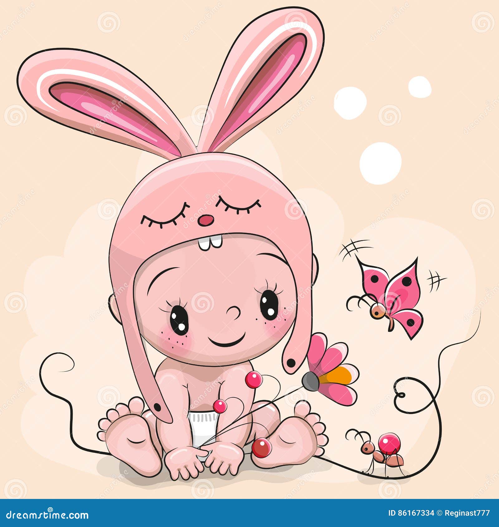 Cute Cartoon Baby in a Rabbit Hat Stock Vector - Illustration of ...