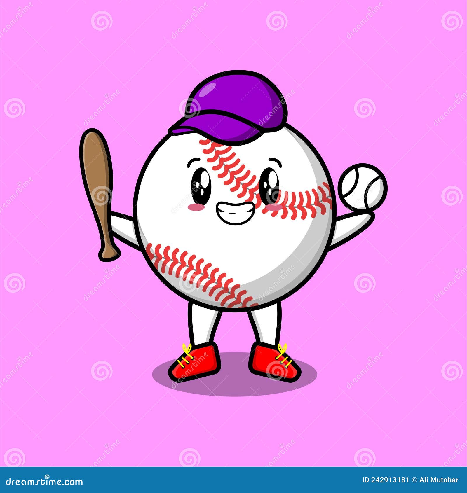 Cute Cartoon Baseball Character Playing Baseball Stock Vector ...