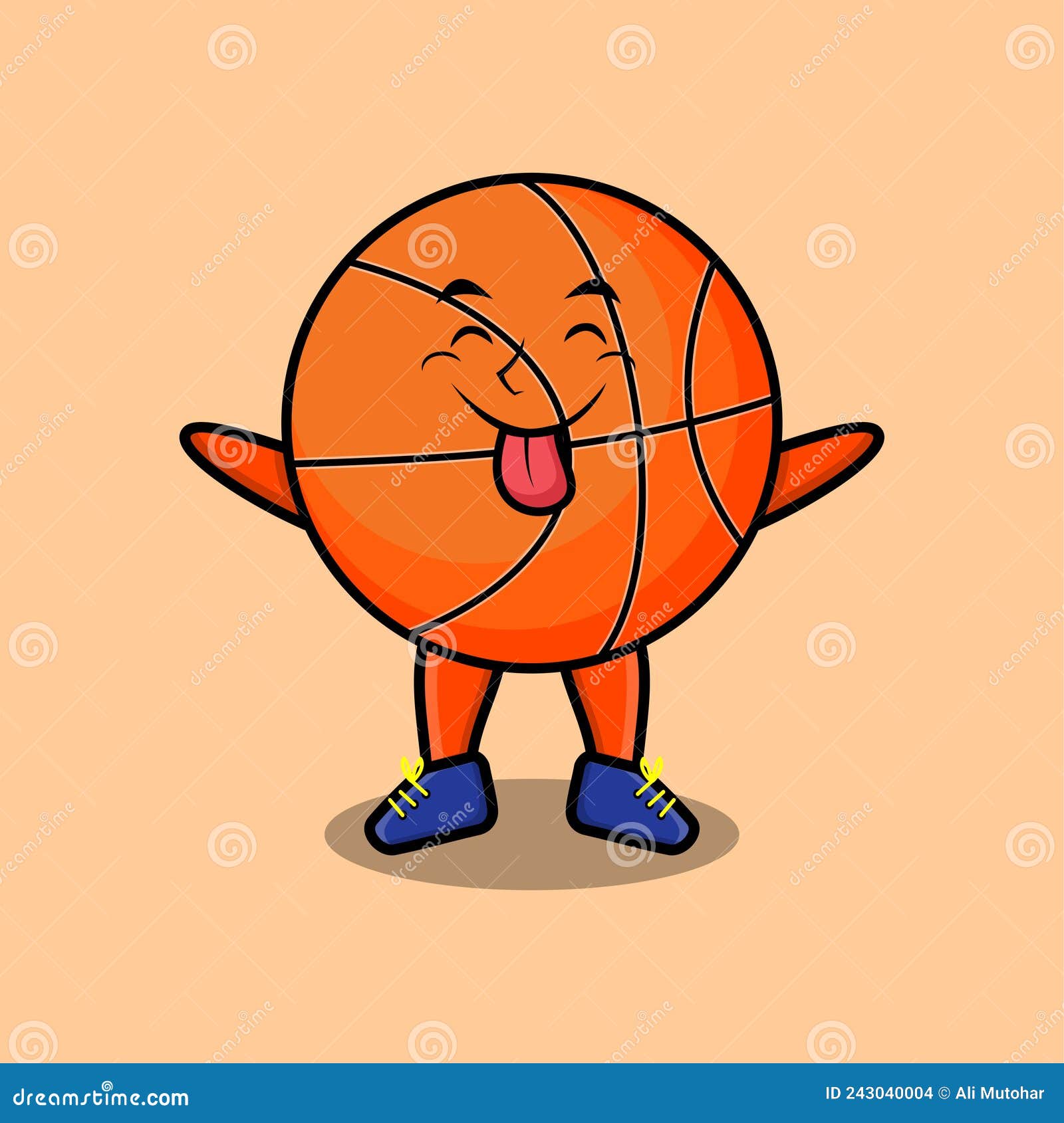 Cute Cartoon Basketball with Flashy Expression Stock Vector ...