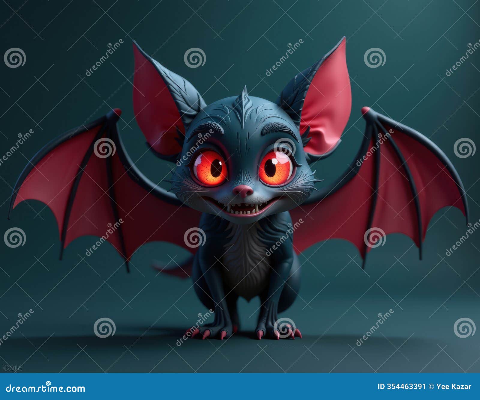Cute Cartoon Bat with Red Wings Stock Illustration - Illustration of ...