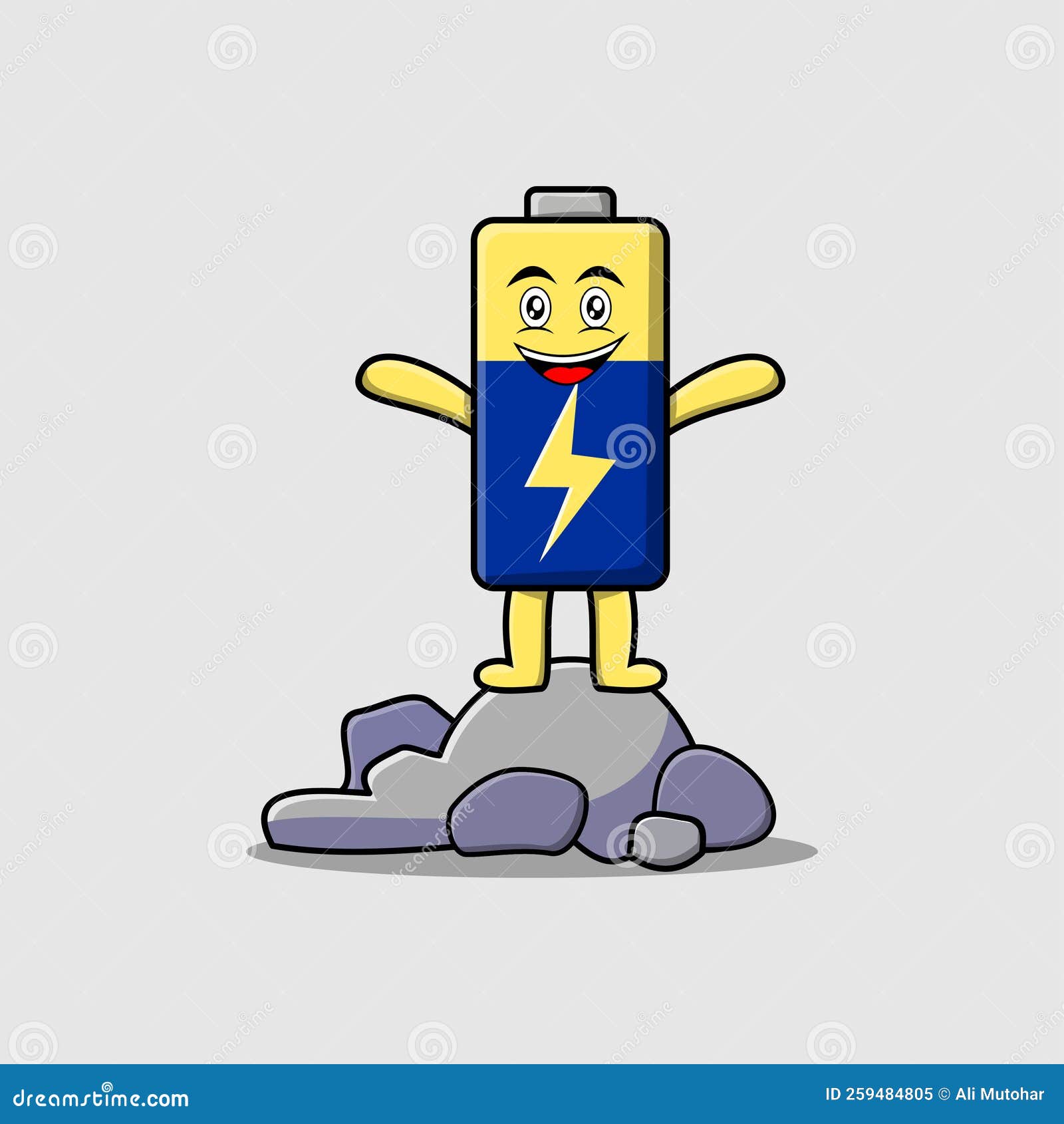 Cute Cartoon Battery Character Standing in Stone Stock Vector ...