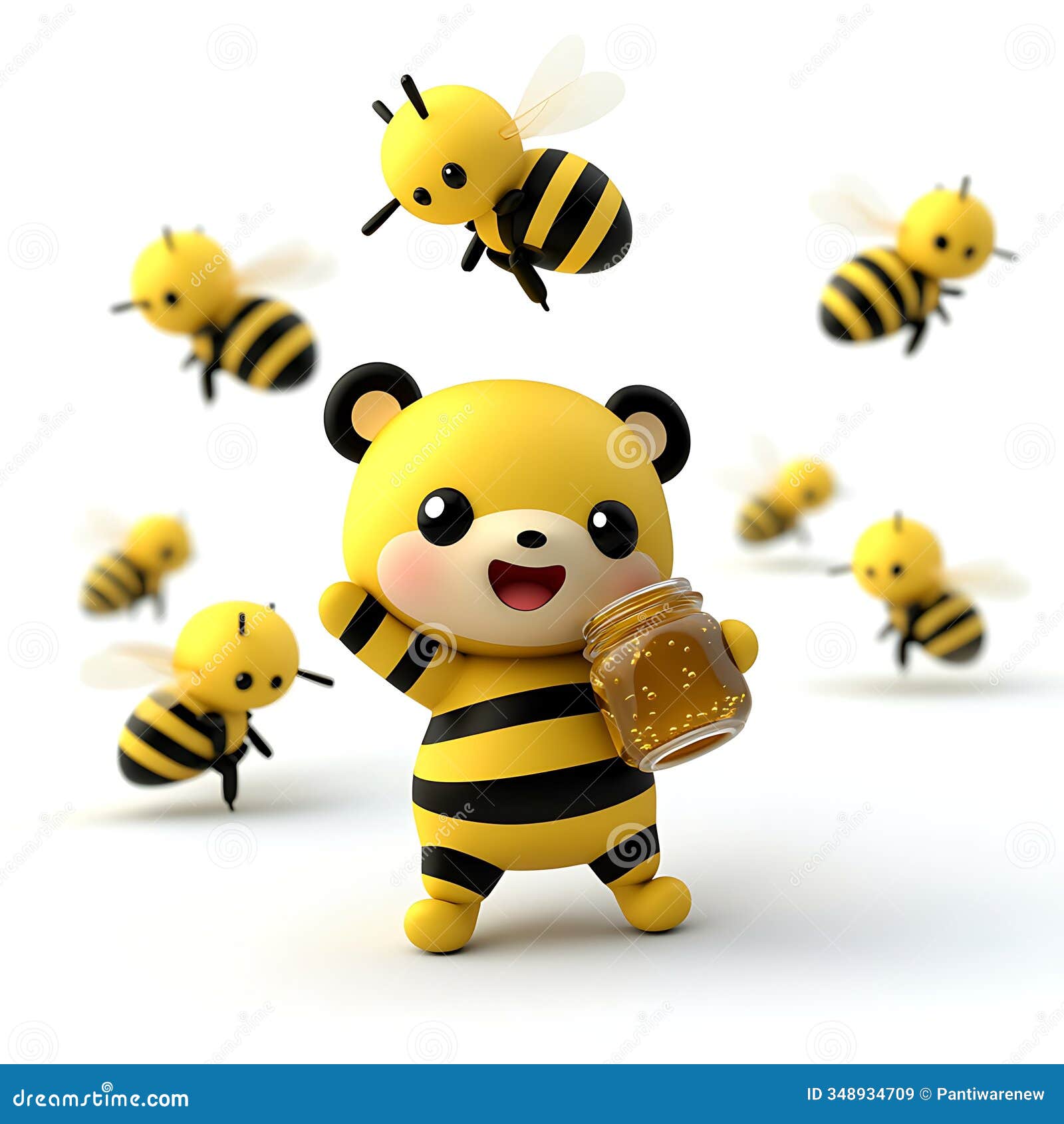 Cute Cartoon Bear with Bees and Honey Illustration Stock Illustration ...
