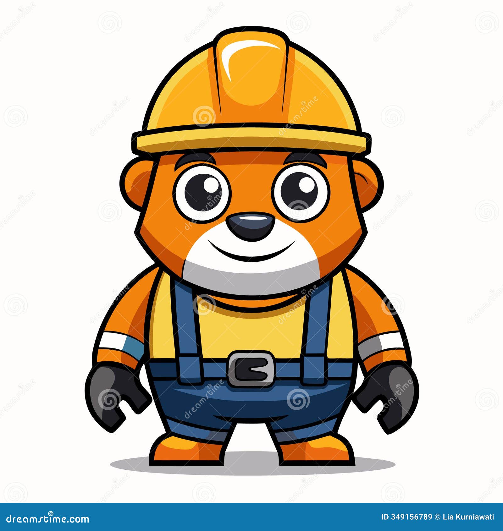 Cute Cartoon Bear Construction Worker in Overalls and Hardhat Stock ...