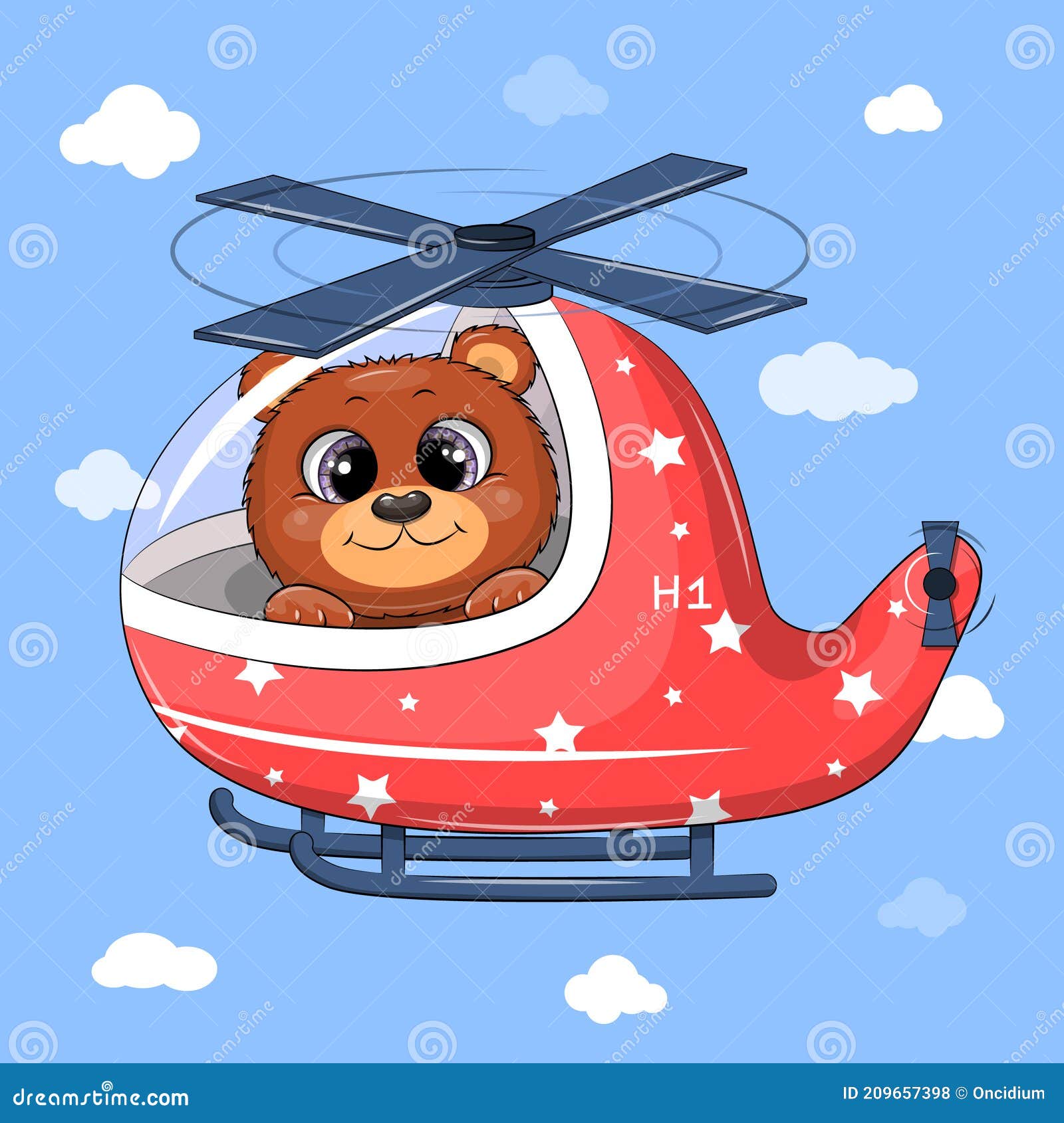 Cute Cartoon Bear Flying in a Helicopter. Stock Vector - Illustration ...