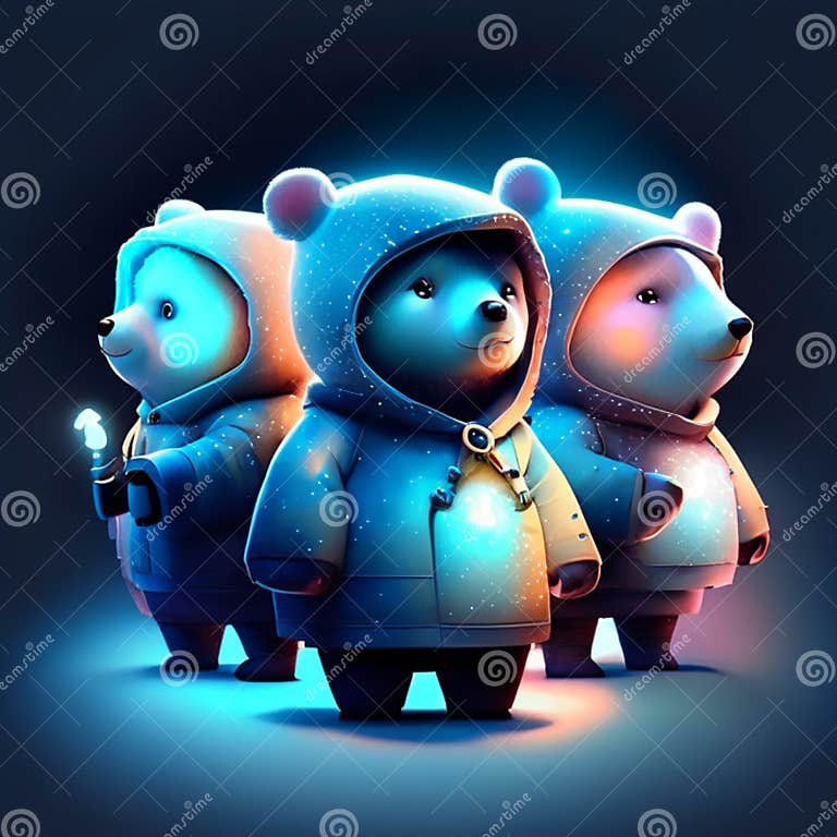 Cute Cartoon Bears in Outer Space, 3d Rendering. Computer Digital ...