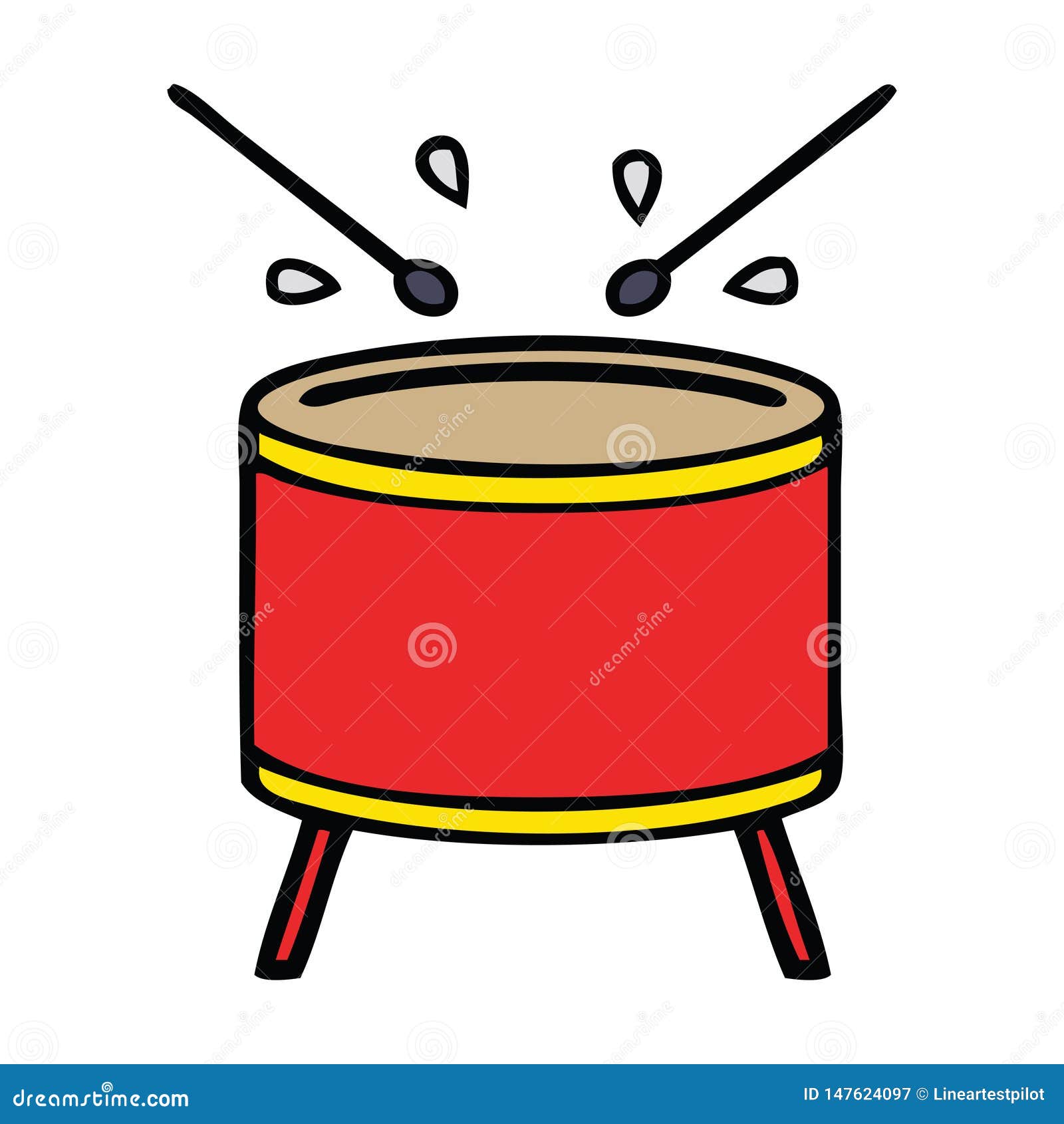 Cute cartoon beating drum stock vector. Illustration of drawing - 147624097