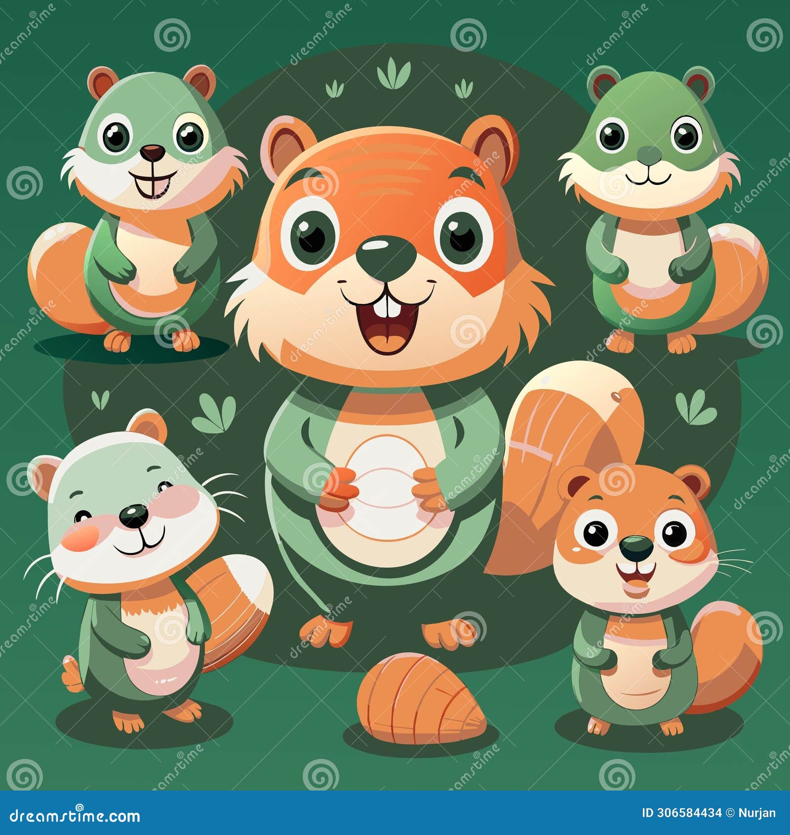 Cute Cartoon Beaver Characters with Different Poses. Set of Beavers ...
