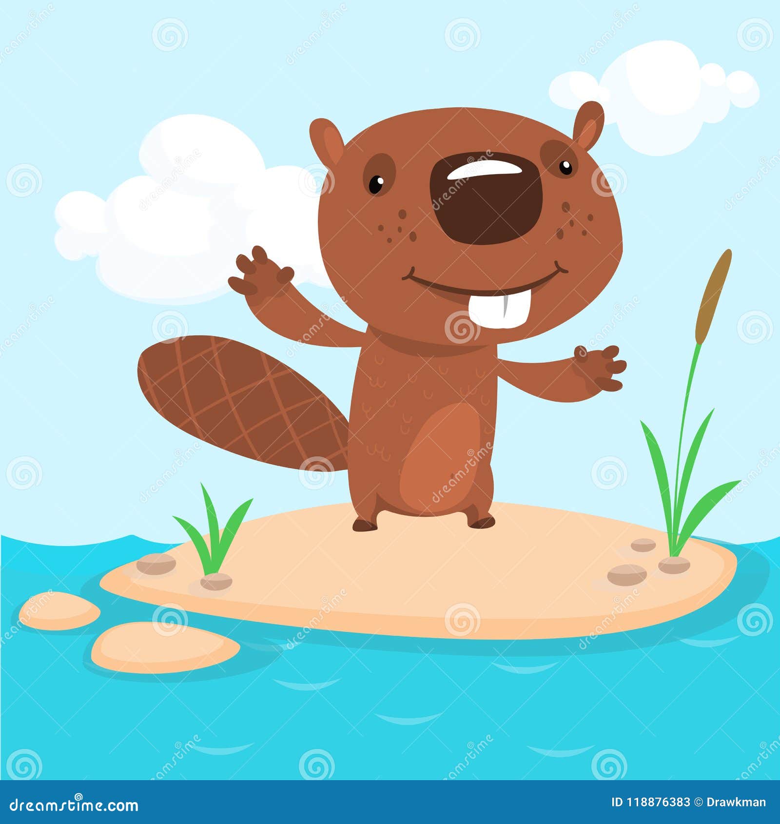 Cute Cartoon Beaver Standing. Vector Illustrated Stock Vector ...