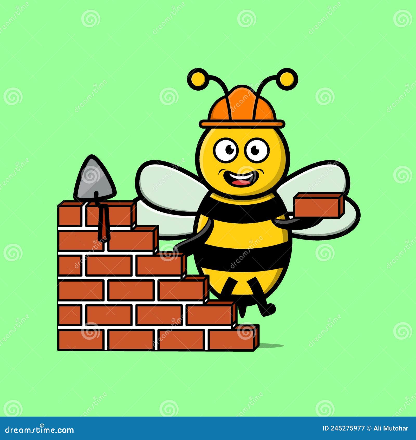 Cute Cartoon Bee As Mason Character Stock Vector - Illustration of ...