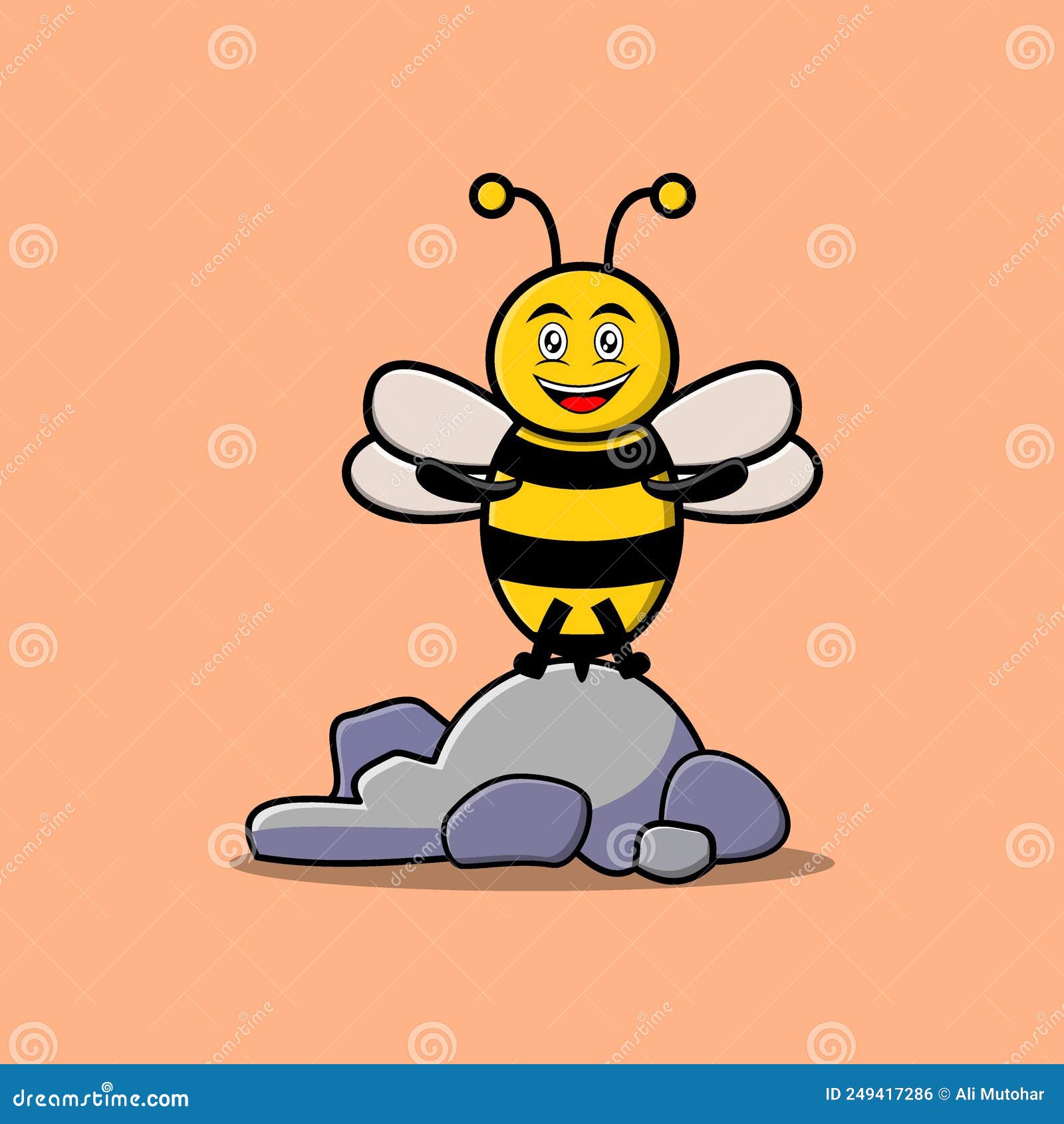 Cute Cartoon Bee Character Standing in Stone Stock Vector ...