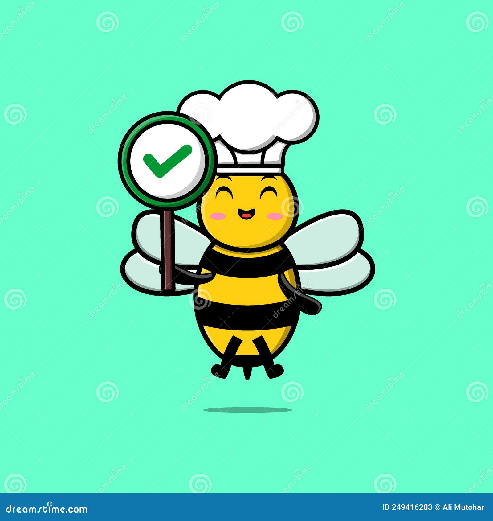 Cute Cartoon Bee Chef Holding Correct Sign Stock Vector - Illustration ...