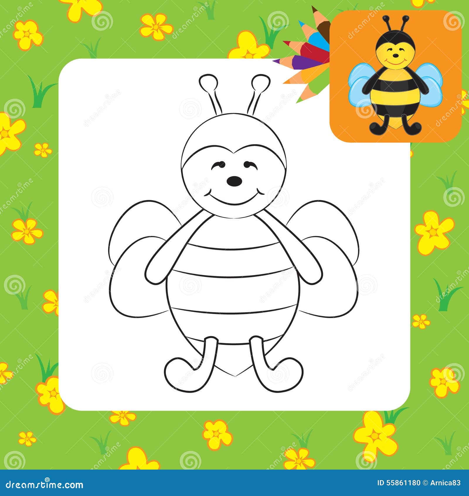 Cute Cartoon Bee. Coloring Page Stock Vector - Illustration of drawing ...