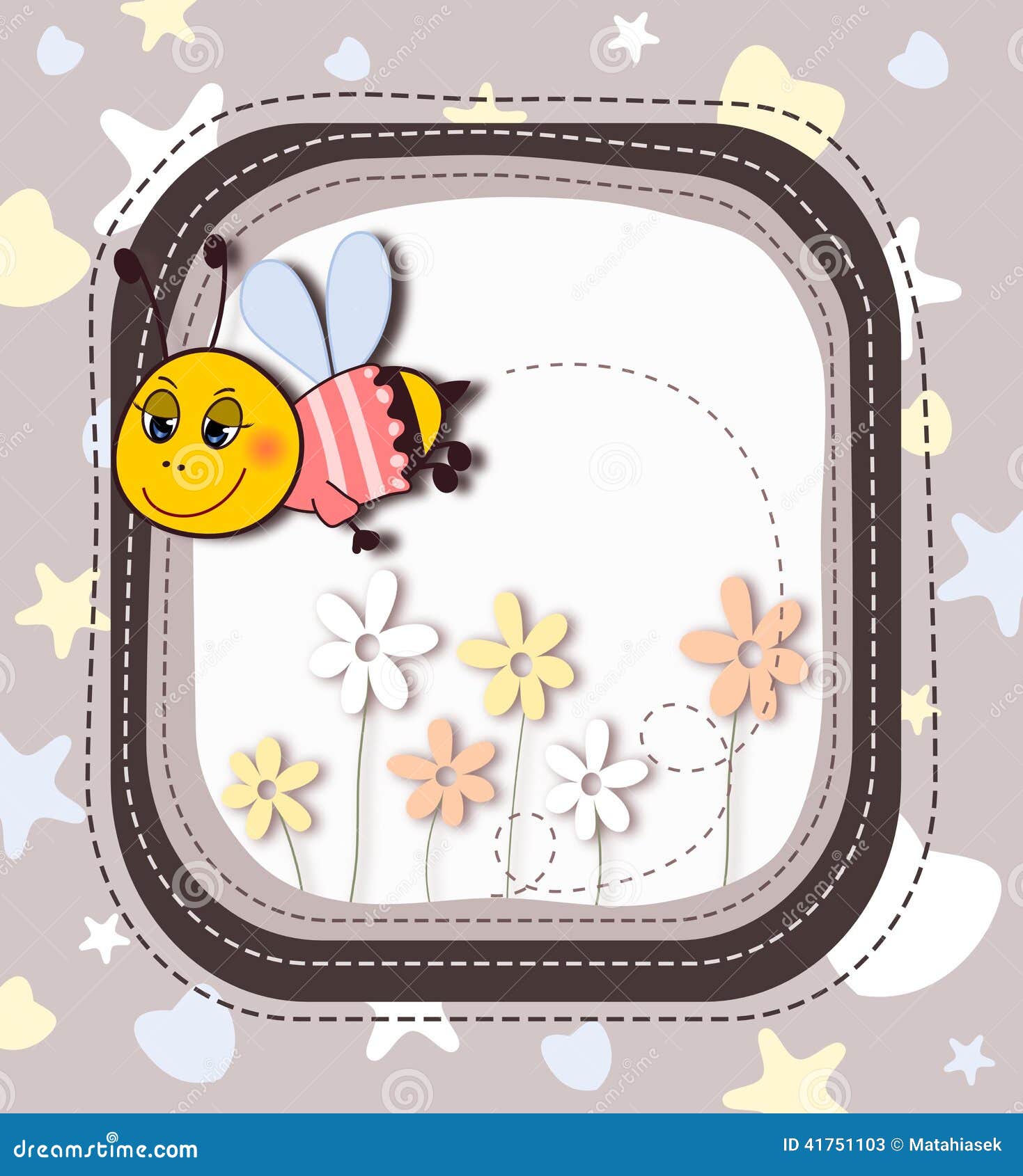 Cute cartoon bee in frame stock illustration. Illustration of celebrate ...