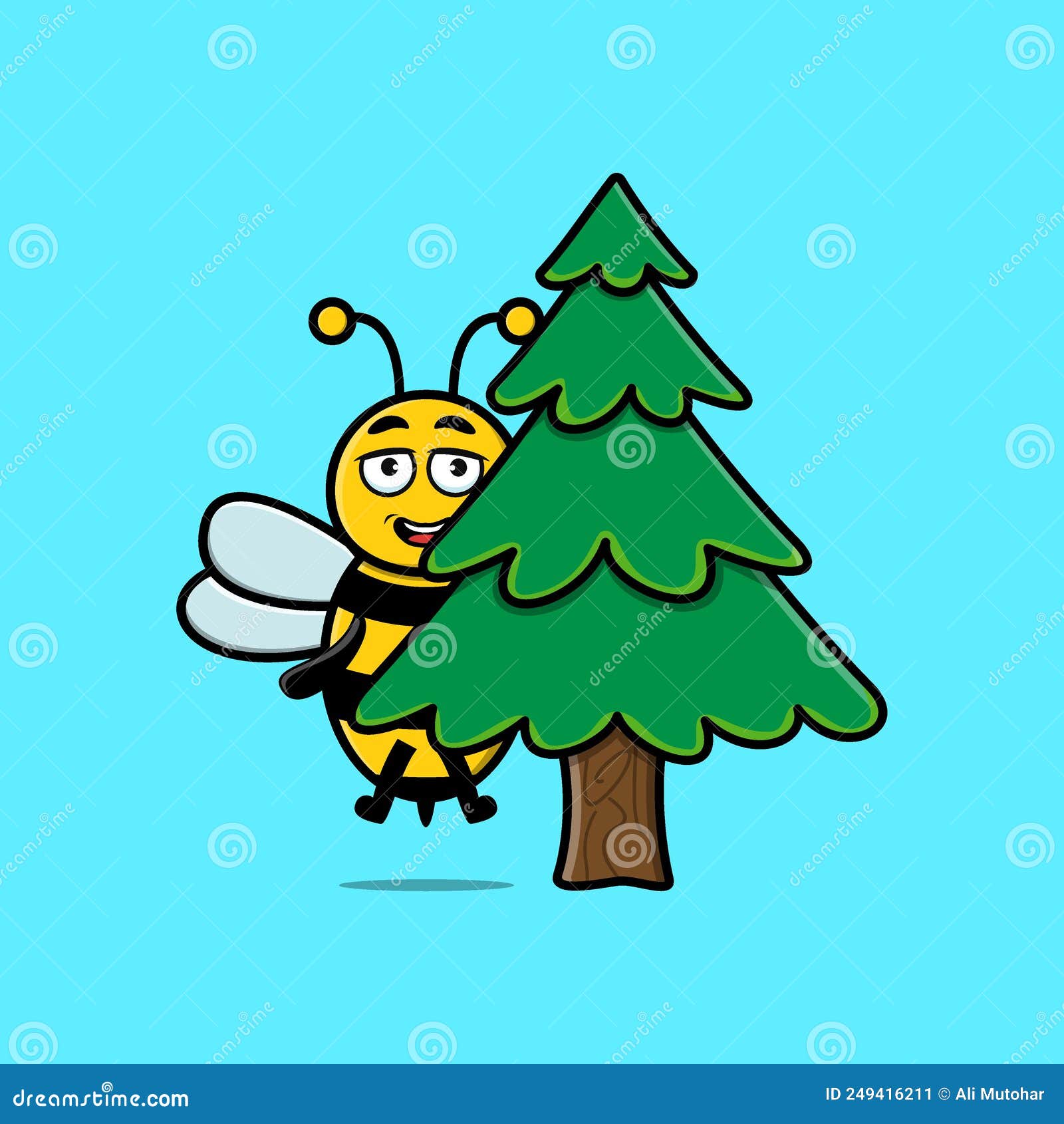 Cute Cartoon Bee Hiding Tree in 3d Modern Design Stock Vector ...